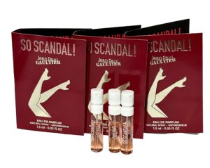 jean paul gaultier so scandal women sample edp 0.05 fl. oz. / 1.5 ml vial spray mini perfume vial eau de parfum (set of 3)