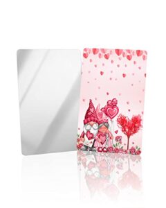 carosoffe valentine's day small compact mirror for purse, pink gnomes couple love heart tree rose travel makeup mirror for women men, rectangular handheld compact pocket mirror 4 pcs