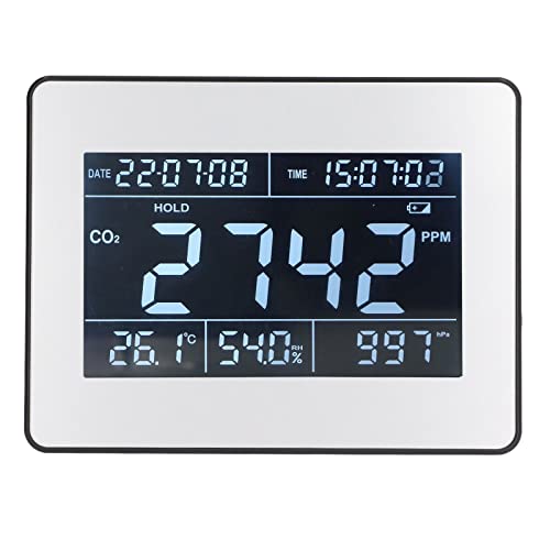 CO2 Monitor, Automatic Brightness Adjustment 6 in 1 Multifunction Carbon Dioxide Detector Historical Data Record for Offices