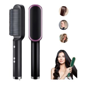 2023 new negative ion hair straightener styling comb, 5 temp settings 2 in 1 hair straightener brush and curler, portable electric straightening comb 10s fast heating & anti-scald for women thick hair