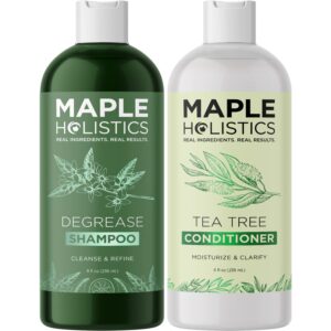 tea tree shampoo and conditioner for men and women - degrease formula for oily hair and scalp, sulfate-silicone-paraben free with essential oils, 8oz each