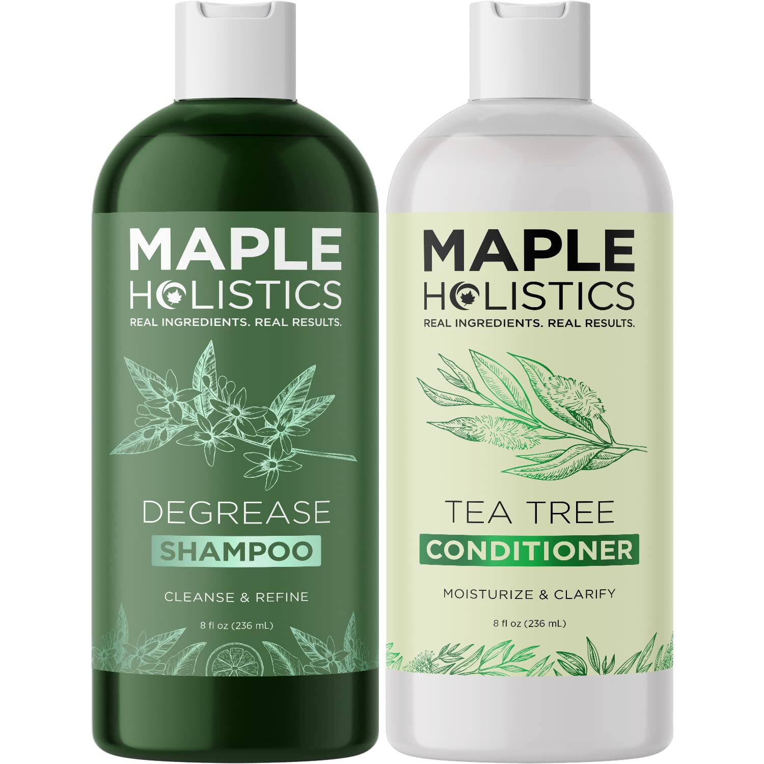 Tea Tree Shampoo and Conditioner for Men and Women - Degrease Formula for Oily Hair and Scalp, Sulfate-Silicone-Paraben Free with Essential Oils, 8oz Each