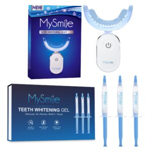 mysmile teeth whitening light,3 non-sensitive teeth whitening gel refill pack,10 minute treatment teeth whitening products,28x powerful blue led light for whitening teeth