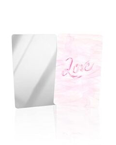 carosoffe valentine's day small compact mirror for purse, pink ombre love lettering abstract art travel makeup mirror for women men, rectangular handheld compact pocket mirror 4 pcs