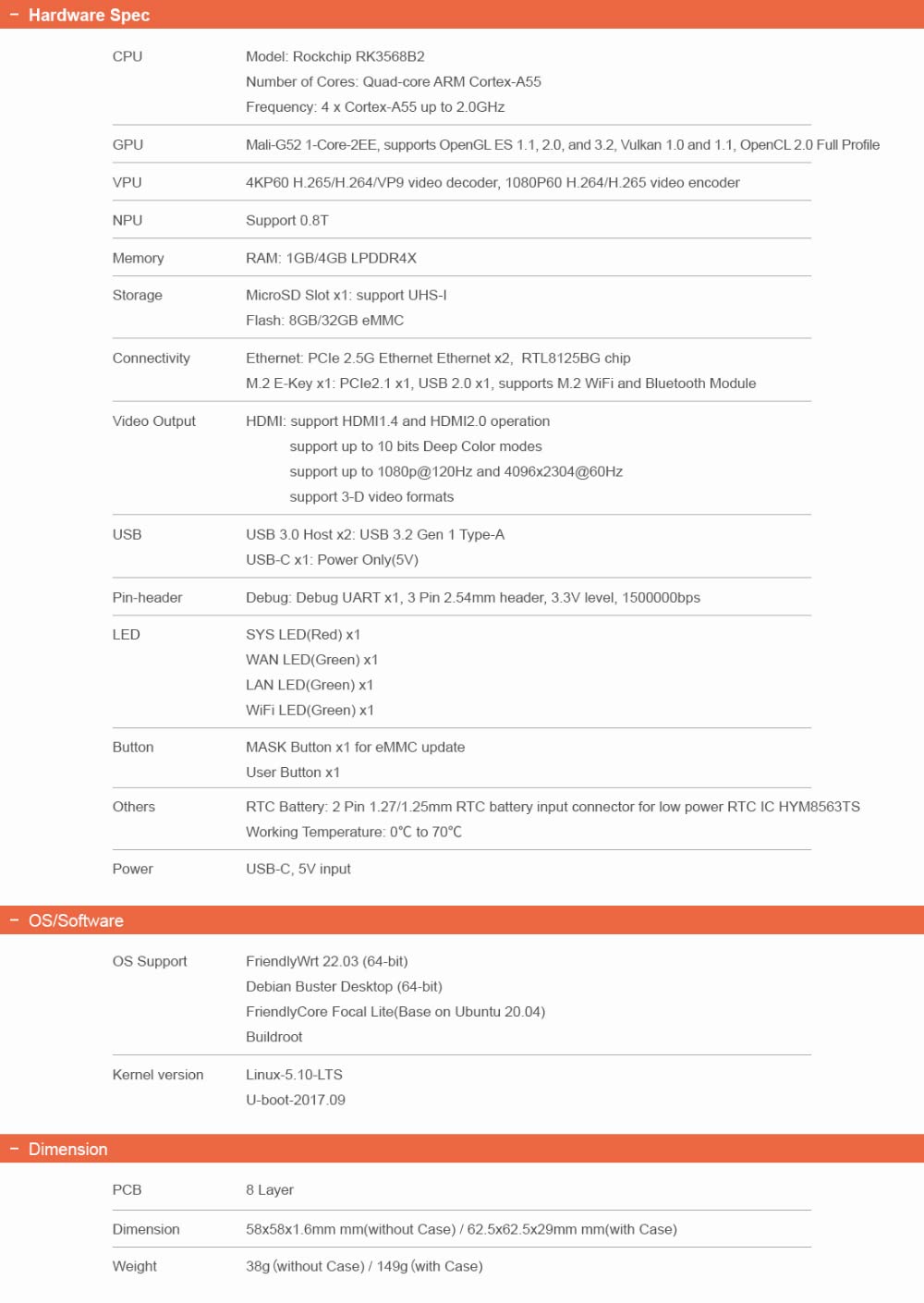 Kocoo NanoPi R5C with M.2 WiFi Module Rockchip RK3568B2 A55 Dual 2.5G Ethernet Port Support Linux/Openwrt/Debian/Ubuntu