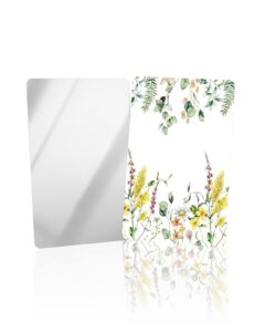 carosoffe flower eucalyptus leaves small compact mirror for purse, daisy spring botanical wildflowers travel makeup mirror for women men, rectangular handheld compact pocket mirror 2 pcs