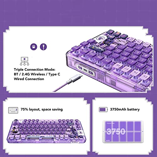 Dilwe Wireless Mechanical Gaming Keyboard, 80 Keys 3 Modes RGB Backlight Hot Swappable Keyboard, Wireless, BT, USB C Ergonomic Keyboard, 3750mAh Battery