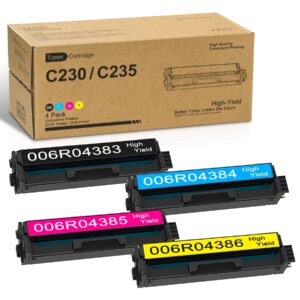 c230/c235 black, cyan, magenta, yellow high capacity toner cartridge (4-pack) - replacement for xerox c230 c235 printer - 006r04383 006r04384 006r04385 006r04386