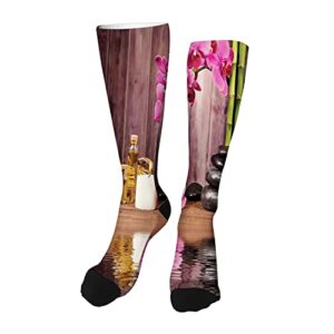 vejerkk spa women socks knee high women socks crew soft socks,spa flower and water,sports socks running athletic socks for women men,pink green -20 inch