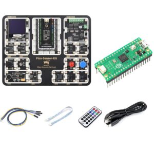 for raspberry pi pico entry-level sensor all-in-one design kit including pico expansion board and 15 common modules such as led, button, buzzer, etc. @xygstudy (rpi-pico-sensor-kit-b)