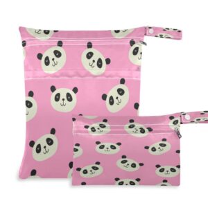 kigai 2pcs wet dry bags for baby cloth diapers cute panda waterproof reusable wet bag with two zippered pockets swimsuits & wet clothes organizer for travel beach pool daycare yoga gym