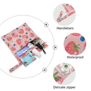 Kigai 2pcs Wet Dry Bags for Baby Cloth Diapers Strawberry Pattern Waterproof Reusable Wet Bag with Two Zippered Pockets Swimsuits & Wet Clothes Organizer for Travel Beach Pool Daycare Yoga Gym