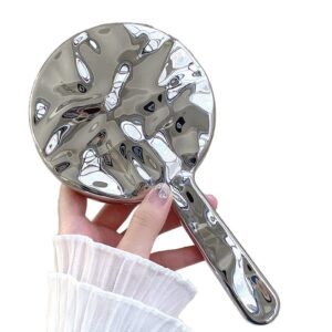 lasenersm 1 Piece Hand Mirror with Handle Round Hand Held Mirror for Makeup Hairdressing Handheld Mirror with Handle Stylish Hand Mirror for Women for Home Hair Salon Use, 4.7 x 8.6 Inches