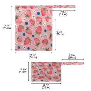 Kigai 2pcs Wet Dry Bags for Baby Cloth Diapers Strawberry Pattern Waterproof Reusable Wet Bag with Two Zippered Pockets Swimsuits & Wet Clothes Organizer for Travel Beach Pool Daycare Yoga Gym