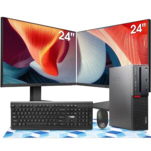 lenovo m800 sff computer desktop pc, intel core i5 6500 3.2ghz, 16gb ram 128gb ssd 2tb hdd, built-in wifi bt, wireless keyboard mouse,dual 24 inch monitors (renewed)