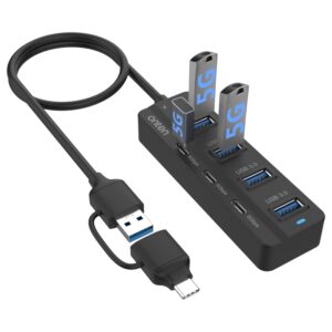 onten usb c hub,7 ports usb 3.0 hub with usb c to usb 3.0 adapter,usb c splitter with 3.2 ft cable 4*usb3.0 ports,3*usb c ports for thunderbolt3/4 macbook surface pro and more usb/usb c devices