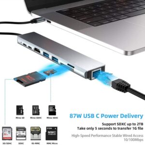 Portable USB-C Hub 8 in 1 Adapter with Ethernet, HDMI, SD Card Reader and USB 3.0 Ports