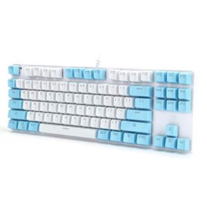 ashata mechanical keyboard, 87 keys led backlit mechanical keyboard, blue switch mixed light compact mechanical gaming keyboard for pc desktop laptop (white blue)