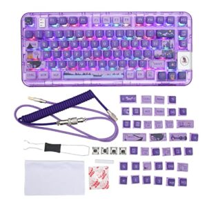 jectse mechanical gaming keyboard, 80 keys wireless bluetooth keyboard computer with transparent keycaps, 38pcs replacement pbt keycaps and keycap puller