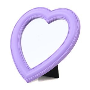 1 piece small heart shaped makeup mirror tabletop cosmetic mirror heart makeup mirror vanity makeup mirror lovely mirror wall desktop cosmetic mirror for women lady, 6.7 x 7.5 inches, purple