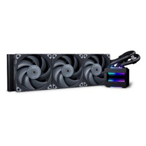 phanteks (ph-go360t30_dag02) glacier one 360t30 gen 2 d-rgb aio liquid cpu cooler, 360mm radiator, infinity mirror pump cap design, aluminum covers, 3x t30-120 premium high-performance fans, black