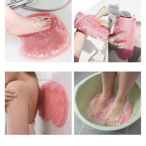 LAVIOX Silicone Bath Massage Pad, 2023 Shower Foot & Back Scrubber Wall-Mounted Back Scrubber, Silicone Bath Massage Cushion Brush with Suction Cups Bathroom Wash Foot Mat (Pink)