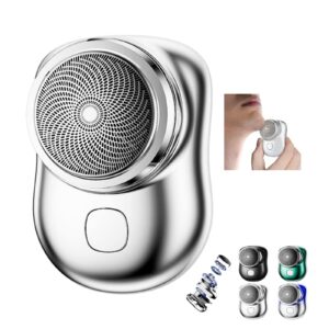 usb mini shaver pocket portable electric shaver, 2023 new travel electric razor round shaving machines for men, wet dry magic rechargeable mini shavers mens electric razors for shaving face (silver)