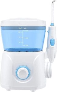 gienex water flosser 600ml dental oral irrigator teeth cleaner for personal braces care teeth cleaning, 8 multifunctional jet tips and 10 adjustable water pressure perfect for family