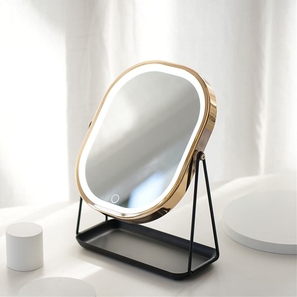 DYPASA Vanity Mirror Desktop LED Makeup Mirror with Light and Fill Light Beauty Mirror Desktop Makeup Mirror with Light Rechargeable (Large Size) Household Cosmetic Mirror