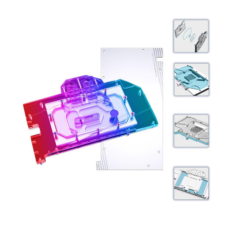 Copper GPU Water Cooling Block GPU Waterblock Graphics Card Water Cooling Block for Asus Tuf GeForce RTX 4070 Ti 12G Gaming (5V ARGB LED GPU Block with White Backplate)