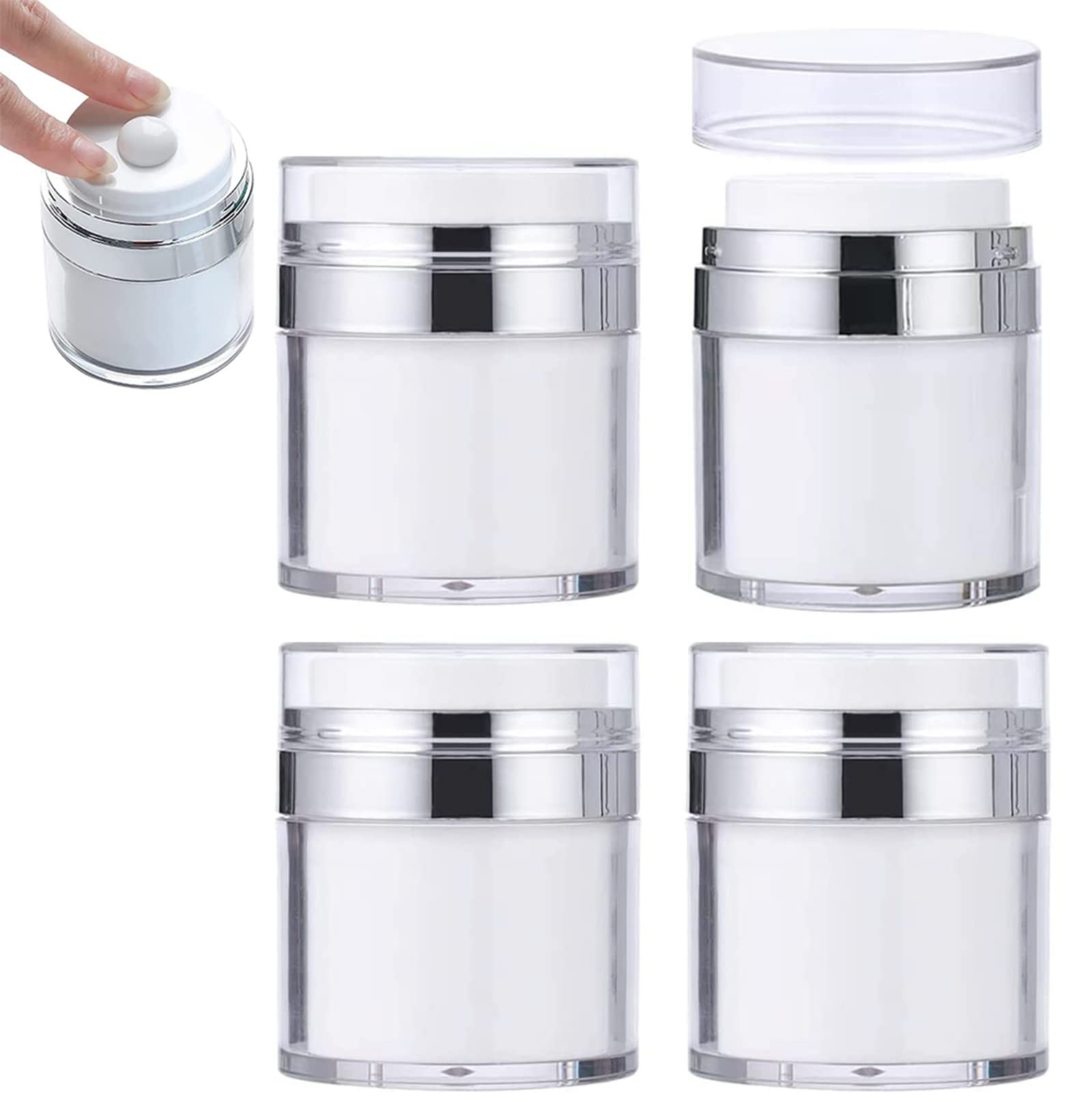 Minsily 4 Pack Airless Pump Jars, 1 Oz Airless Pump Bottles Cream Jar Vacuum Cosmetics Pump Bottle Dispenser, Travel Container Empty Airless Cosmetic Container for Skincare Cream Lotion Moisturizer