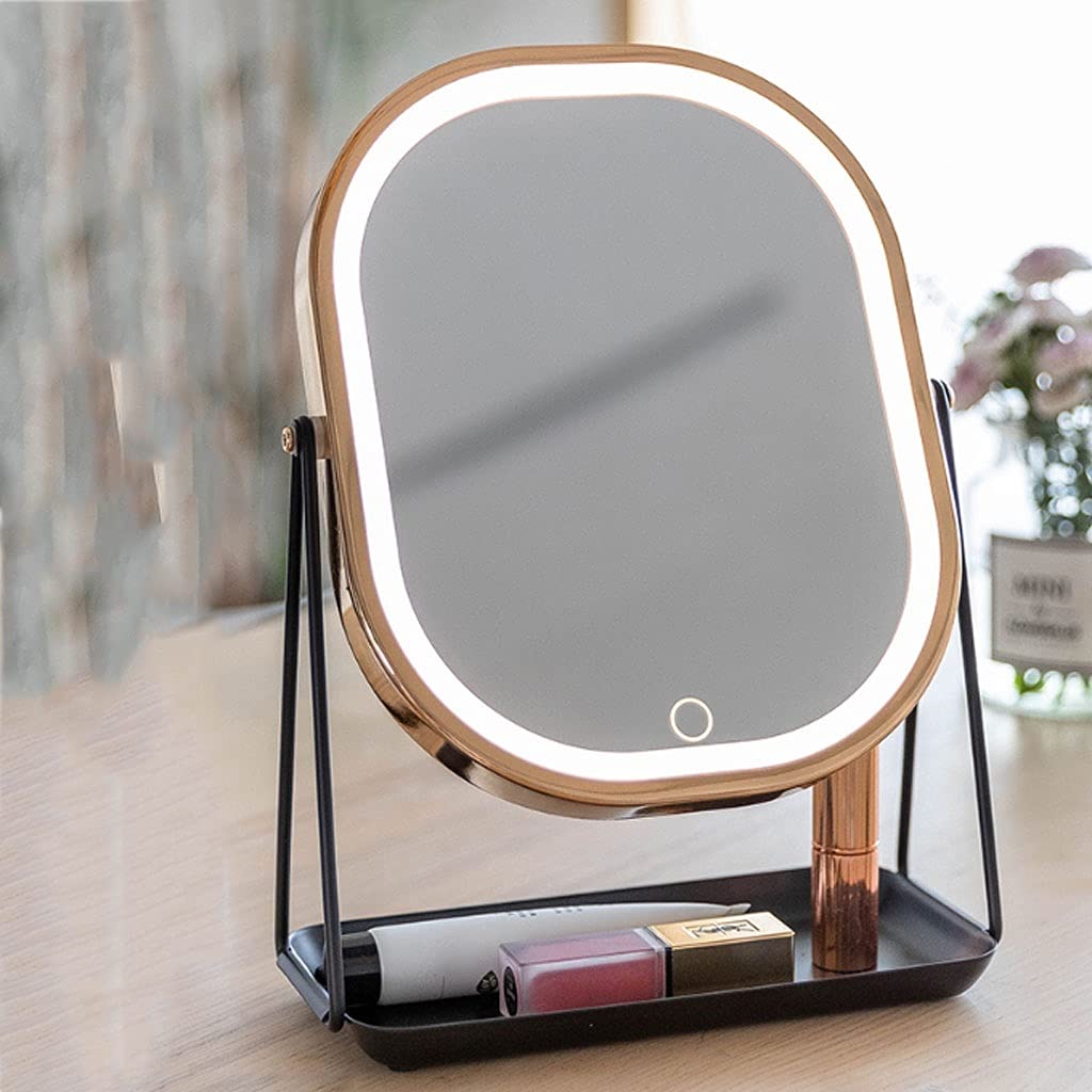 DYPASA Vanity Mirror Desktop LED Makeup Mirror with Light and Fill Light Beauty Mirror Desktop Makeup Mirror with Light Rechargeable (Large Size) Household Cosmetic Mirror