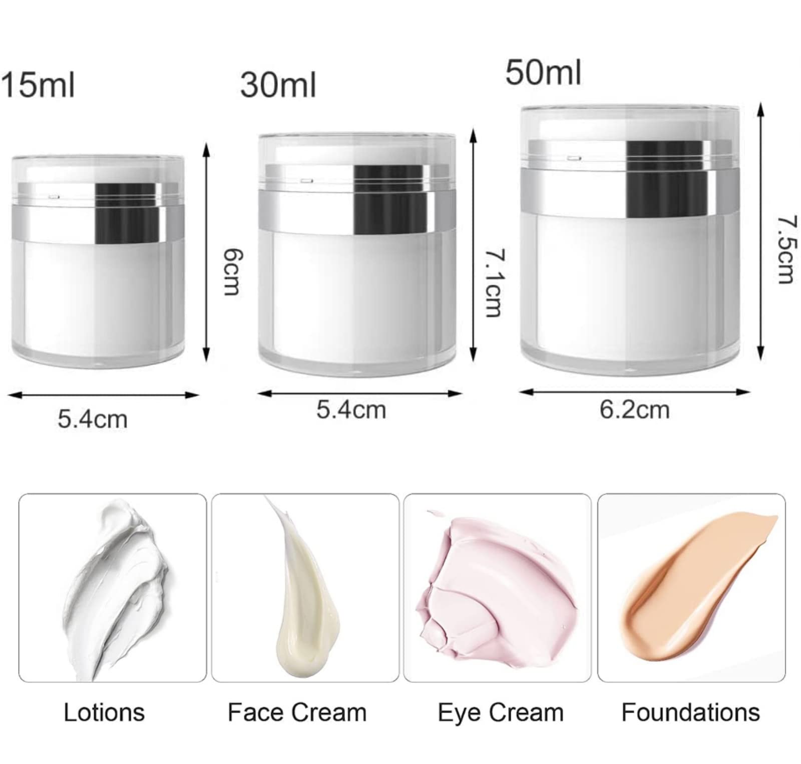 Minsily 4 Pack Airless Pump Jars, 1 Oz Airless Pump Bottles Cream Jar Vacuum Cosmetics Pump Bottle Dispenser, Travel Container Empty Airless Cosmetic Container for Skincare Cream Lotion Moisturizer