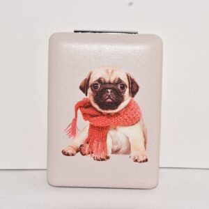 Fawn Pug Dog Pup Wearing a Scarf Compact Magnifing & Regular Pocket Purse Makeup Mirror