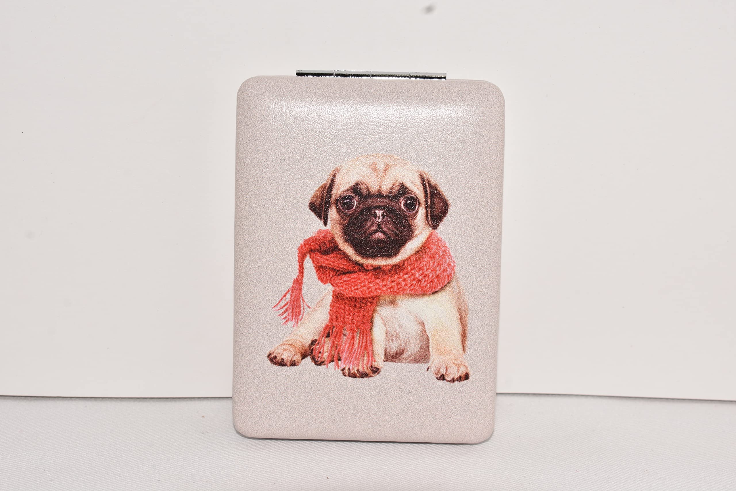 Fawn Pug Dog Pup Wearing a Scarf Compact Magnifing & Regular Pocket Purse Makeup Mirror