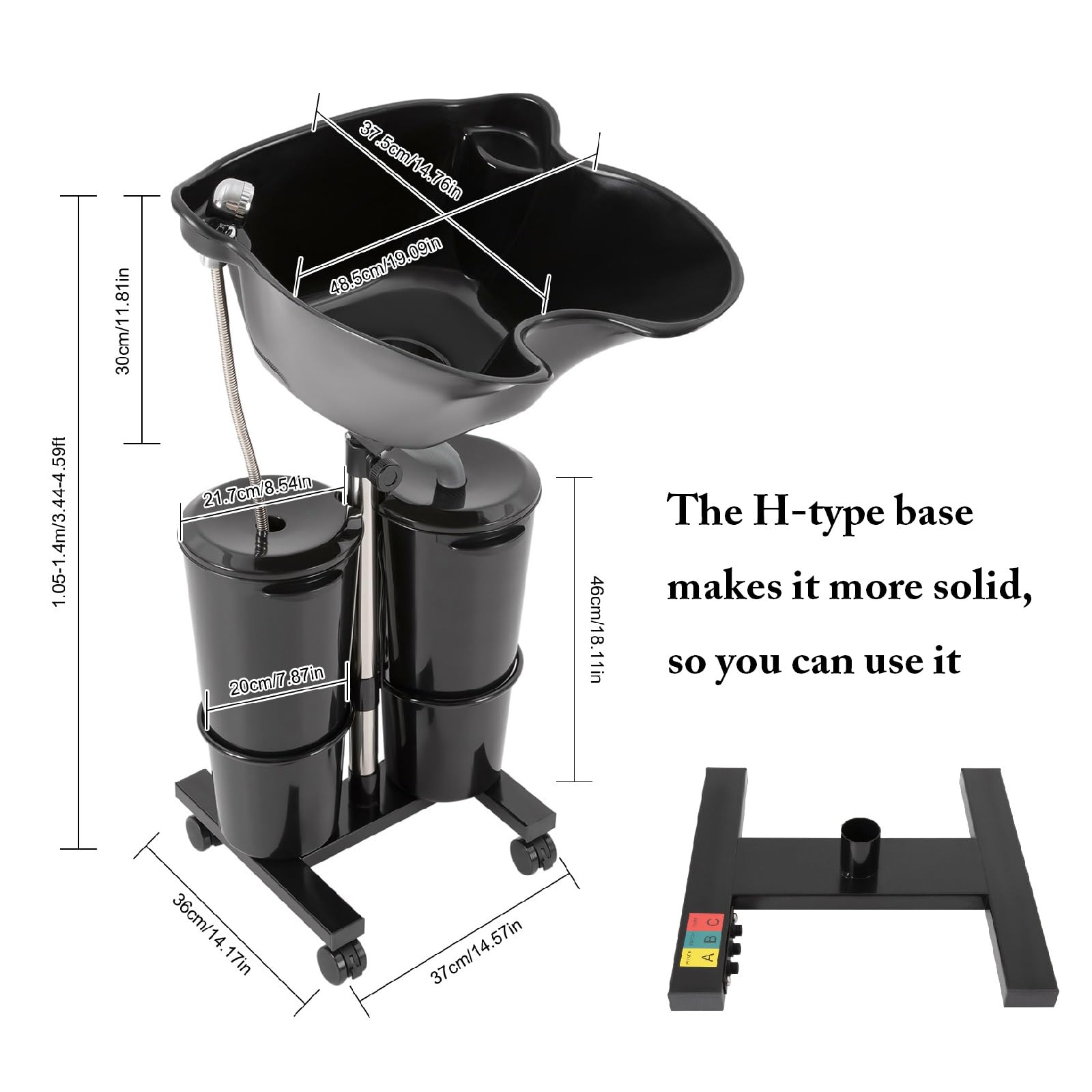 CNCEST Shampoo Bowl Shampoo Unit with Electric Pump,with 2x6.6Gal Bucket and Drain Hoses,38.18-52.36" Height Adjustable,Tilt Adjustable,9" Deep Basin,Barber and Hair Salon Accessories(New upgrade)