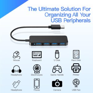 USB Hub 3.0, USB multiport Adapter,USB Port hub,USB Splitter for Laptop, PC, MacBook, Mac Pro, Mac Mini, iMac, Surface Pro and More (Black-USB 3.0/0.3m)