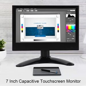 Akozon 7 Inch Capacitive, 7 Inch Capacitive Touchscreen Monitor with VGA HD Multimedia Interface Portable HD Color Display with Speaker Remote Control 100‑240V(US Plug)