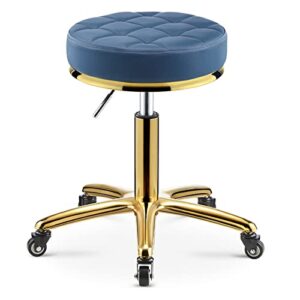 rolling salon stool swivel beauty chair hairdresser round leather cushion adjustable height chair with wheels and gold stainless steel base for spa work office massage manicure tattoo ( color : blue )