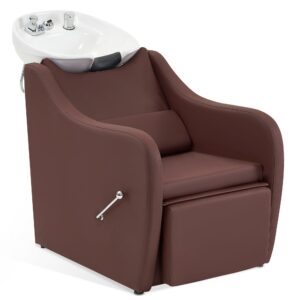 barberpub shampoo barber classic chair, ceramic shampoo bowl sink chair station for spa beauty salon 9090