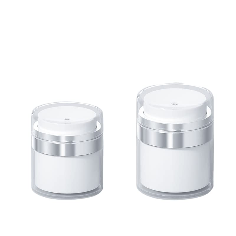 2/3-pack Airless Pump Jar empty cosmetic jar cream jar refillable bottle for moisturizer moisture container for travel push down pump Airless Pump Bottles dispenser for facial face makeup lotion cream (0.5oz+1.7oz jar)