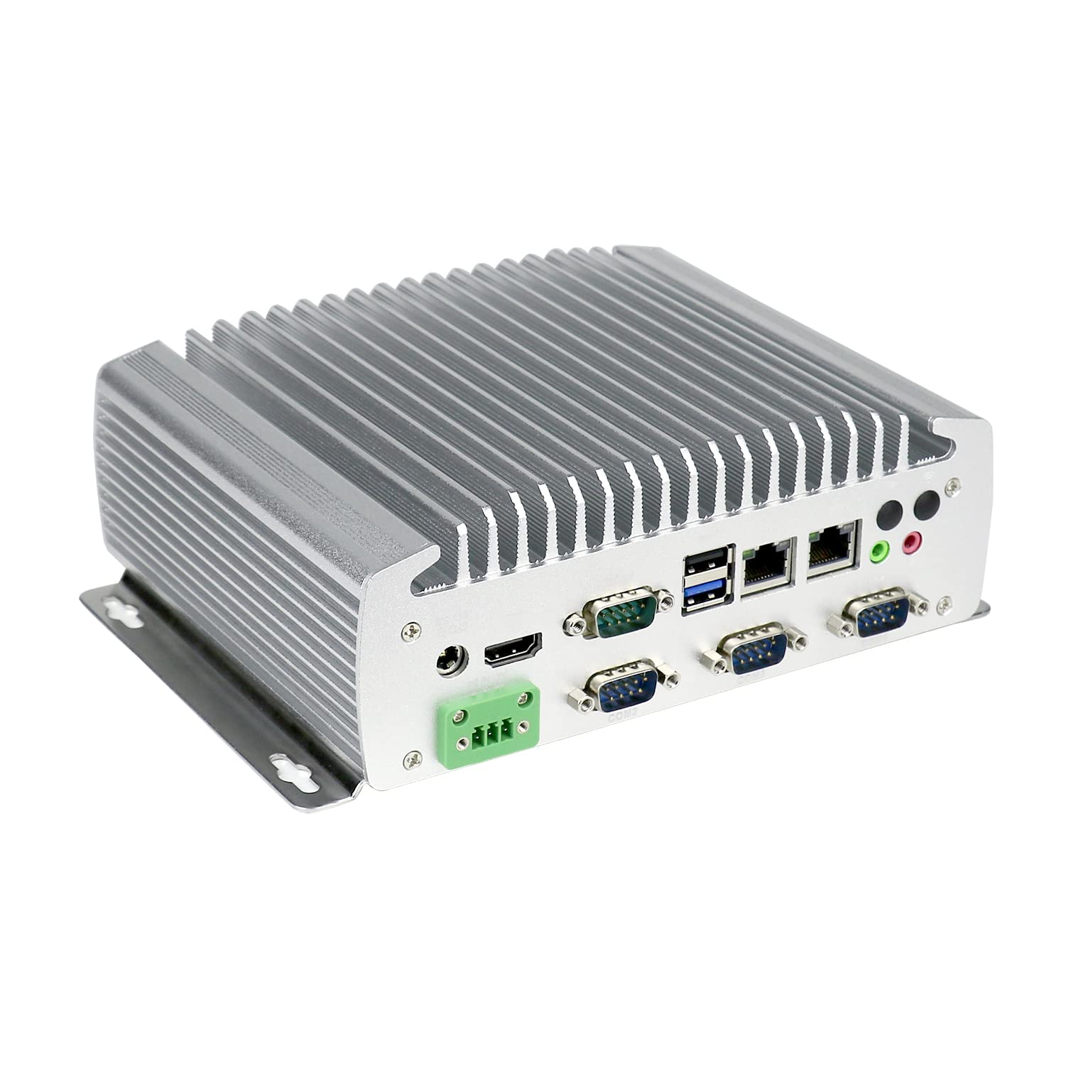 HUNSN Fanless Industrial Computer, IPC, Mini PC, Intel Celeron J1900, Windows 11/ Linux Ubuntu, IX09, 6 x COM, 2 x I211 LAN, HDMI, 3 PIN Phoenix, SIM Slot, WDT Reset, 8G RAM, 256G SSD