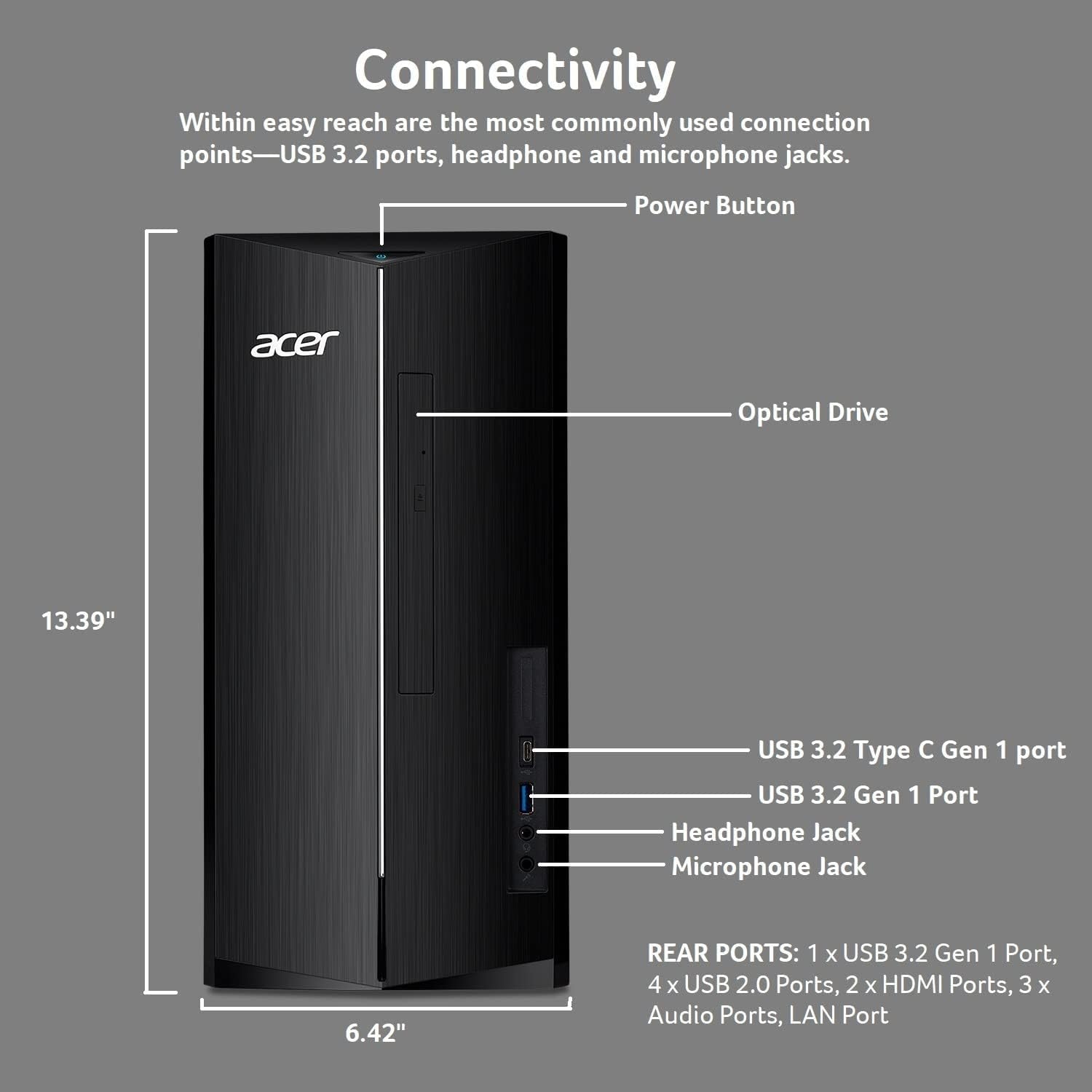 acer 2023 Aspire TC-1760 Desktop PC Intel 12th Gen 6-Core i5-12400 32GB RAM 512GB PCIe SSD 1TB HDD NVIDIA RTX 3060 12GB GDDR6 HDMI DP DVI-D USB-C WiFi AC BT RJ-45 Windows 10 Home w/RE USB Drive