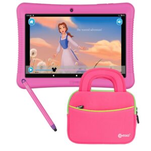 contixo kids tablet, k102 tablet for kids and tablet sleeve bag bundle,10-inch hd, ages 3-7, toddler tablet with camera, parental control, android 10, 64gb, wifi, learning tablet for kids - pink