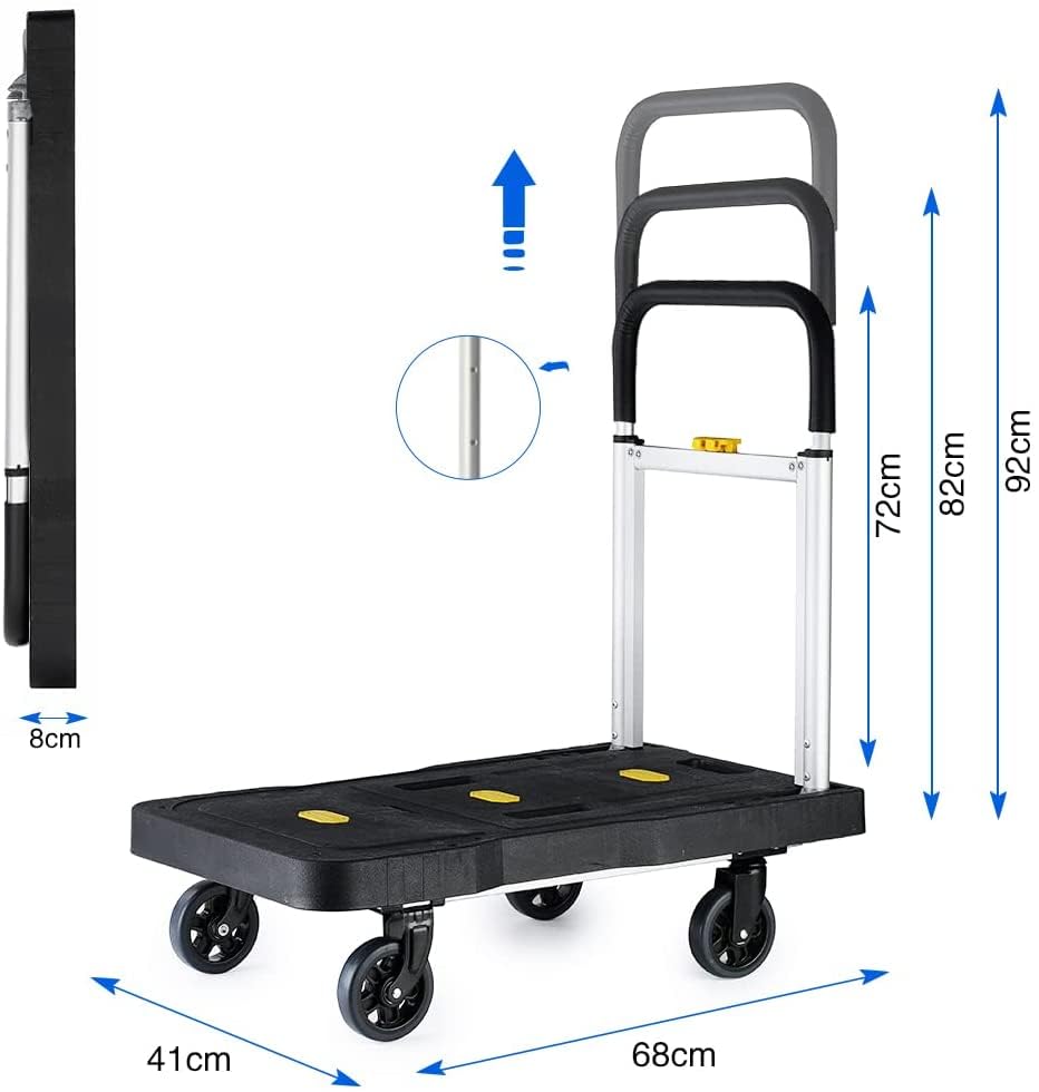 Platform Truck Folding Hand Truck 330 LB 2 Packs Heavy Duty Utility Dolly Flatbed Luggage Push Cart Fully Folded Compact Cart, Portable Trolley with Elastic Ropes Easy Storage, Lightweight for Moving