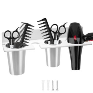 qwork wall-mounted hair tool organizer - acrylic and stainless steel hair appliance holder with heat-resistant cups, easy installation for bathrooms, salons, hotels