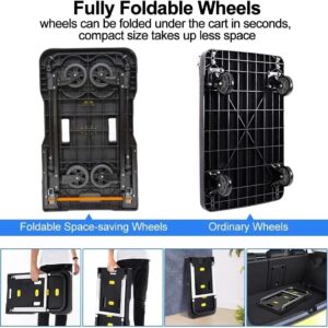 Platform Truck Folding Hand Truck 330 LB 2 Packs Heavy Duty Utility Dolly Flatbed Luggage Push Cart Fully Folded Compact Cart, Portable Trolley with Elastic Ropes Easy Storage, Lightweight for Moving