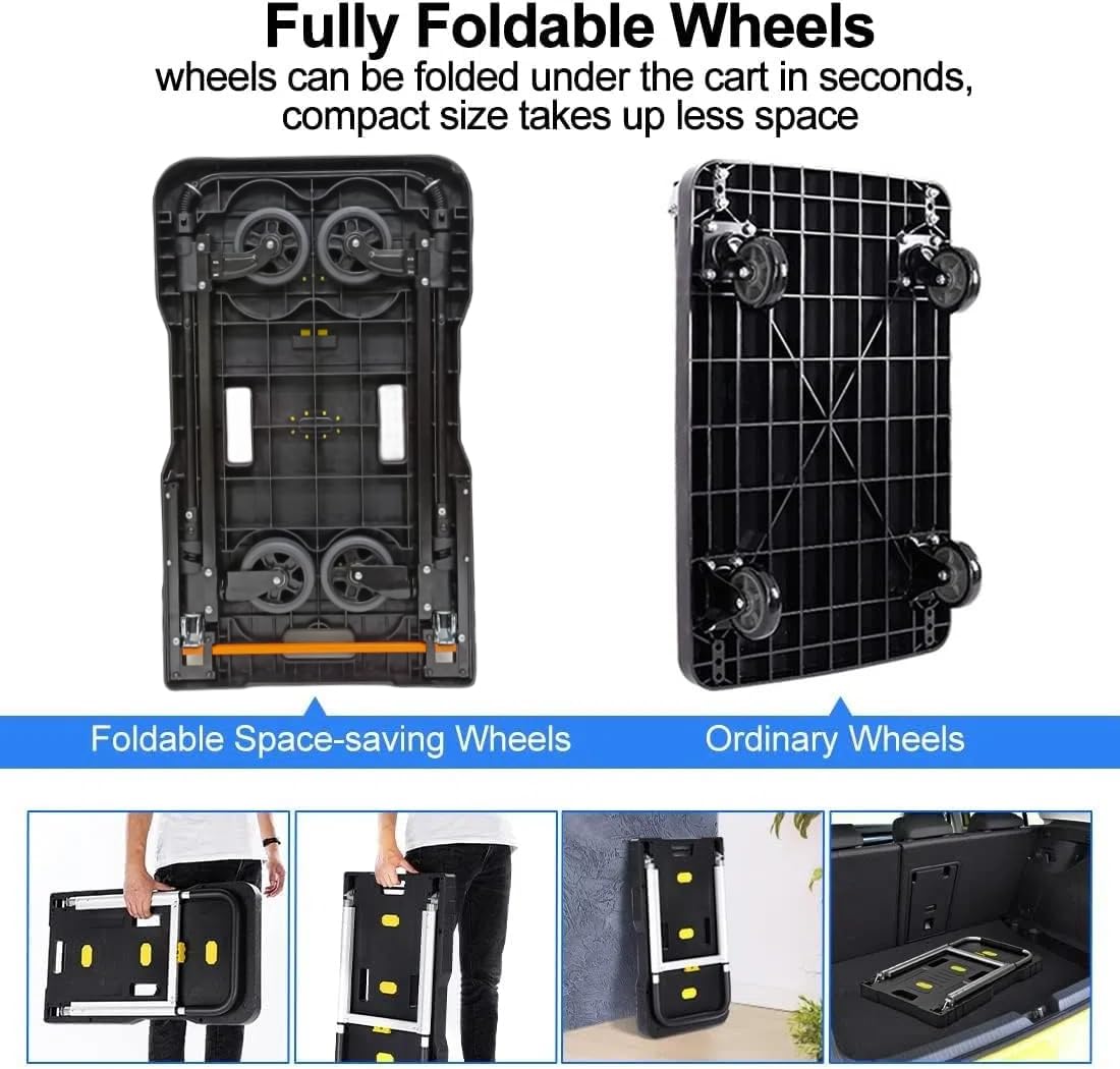 Platform Truck Folding Hand Truck 330 LB 2 Packs Heavy Duty Utility Dolly Flatbed Luggage Push Cart Fully Folded Compact Cart, Portable Trolley with Elastic Ropes Easy Storage, Lightweight for Moving