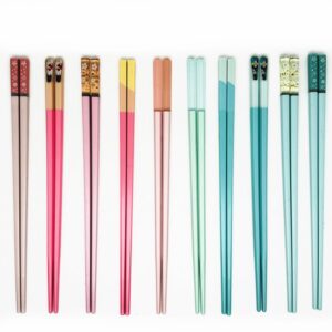 10 pairs fiberglass reusable chopsticks, non-slip,chopsticks set for sushi, ramen,dumpling, asian cuisine,noodles, bento box,chinese japanese korean food, pink+teal