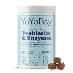 probiotics for dogs, dog probiotics and digestive enzymes, pre & probiotics over 1 billion cfus, for gut health and digestive health, yeast balance, itchy skin relief, immune support, 90 soft chews